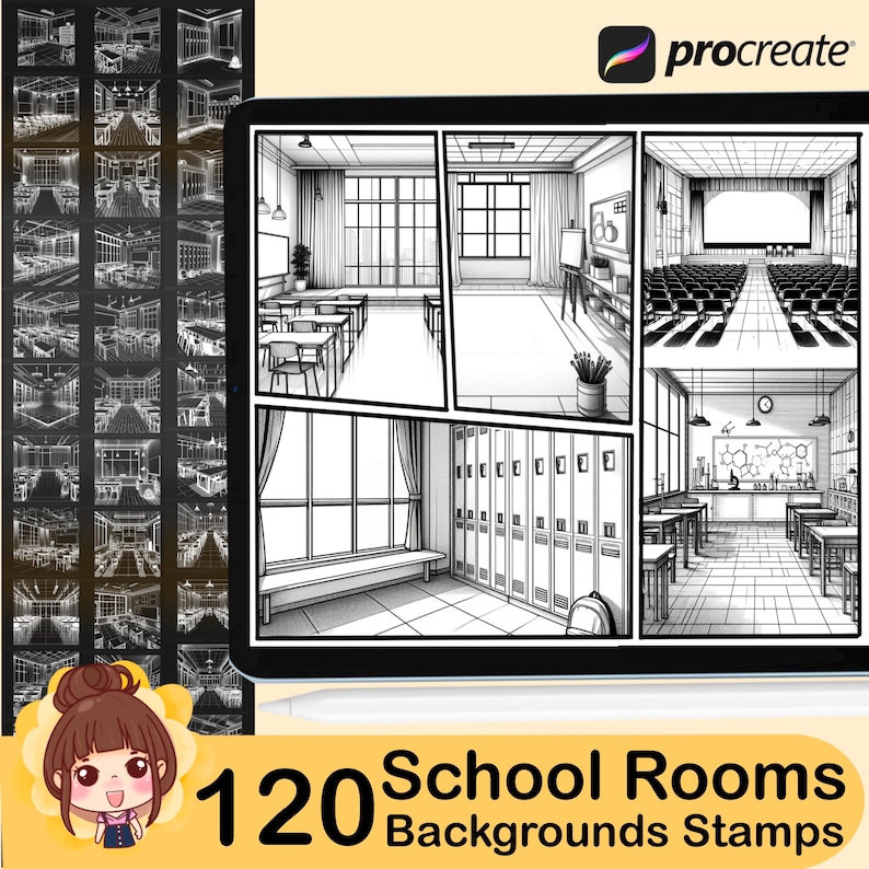 120 Procreate Rooms in School Stamps, Procreate Classrooms Backgrounds ...