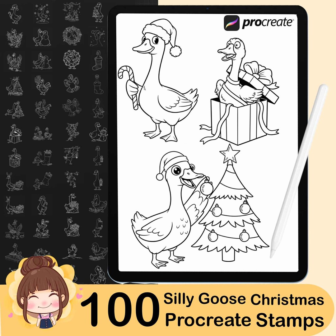 100 Procreate Christmas Goose Stamps | Silly Goose Doodles | Kawaii ...
