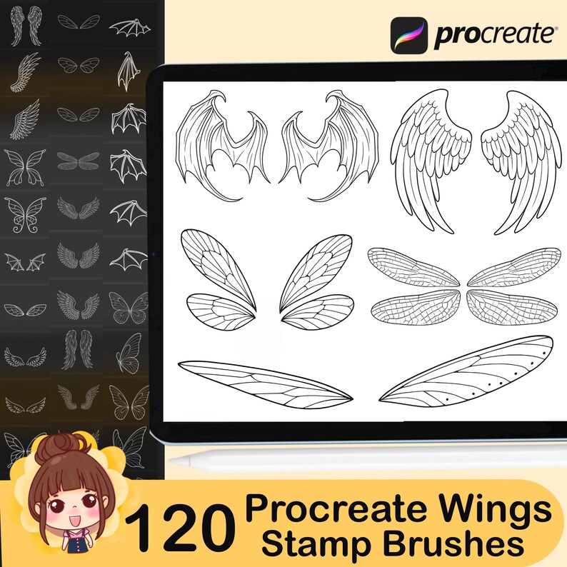 120 Wings Stamp Brushes for Procreate | Angel, Bird, Insect - Etsy