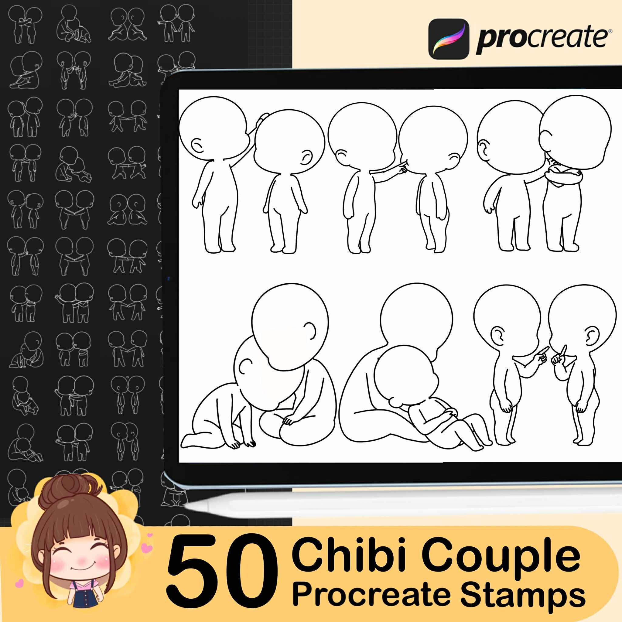 50 Chibi Couple Poses Stamps, Procreate Brushes (digital Download) - Etsy