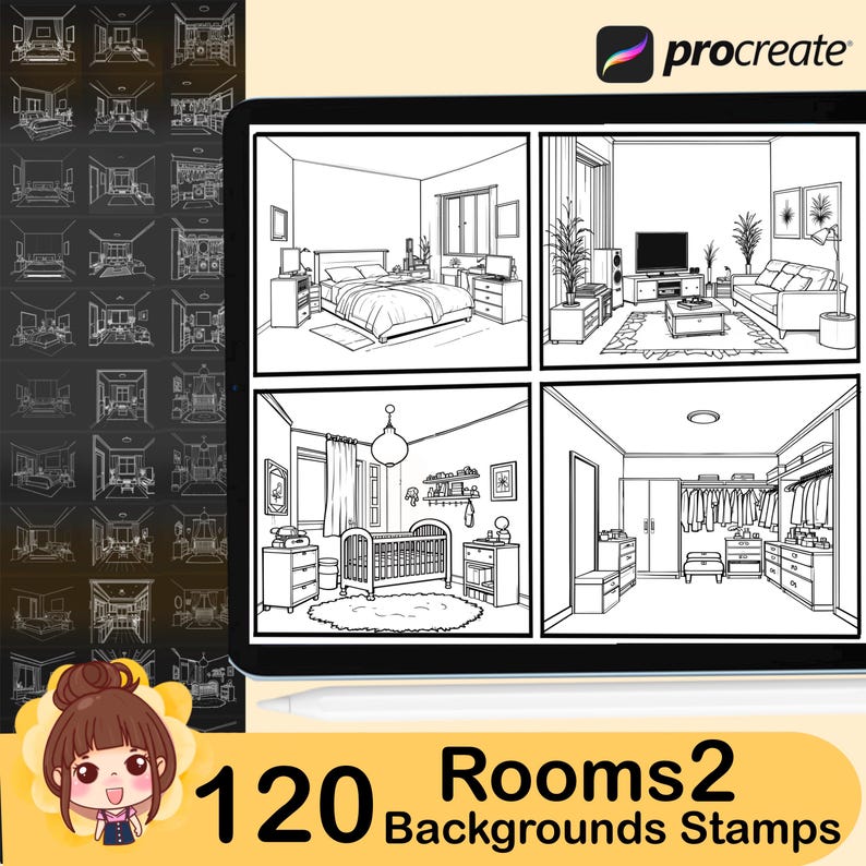 Procreate Room Stamps: 120 Interior Backgrounds (digital Download) - Etsy UK