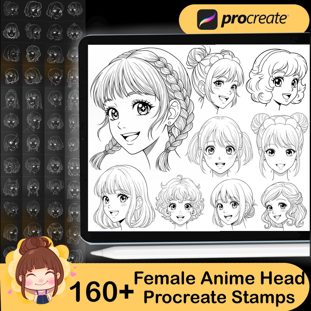 160+ Anime Female Head Procreate Stamps - Etsy