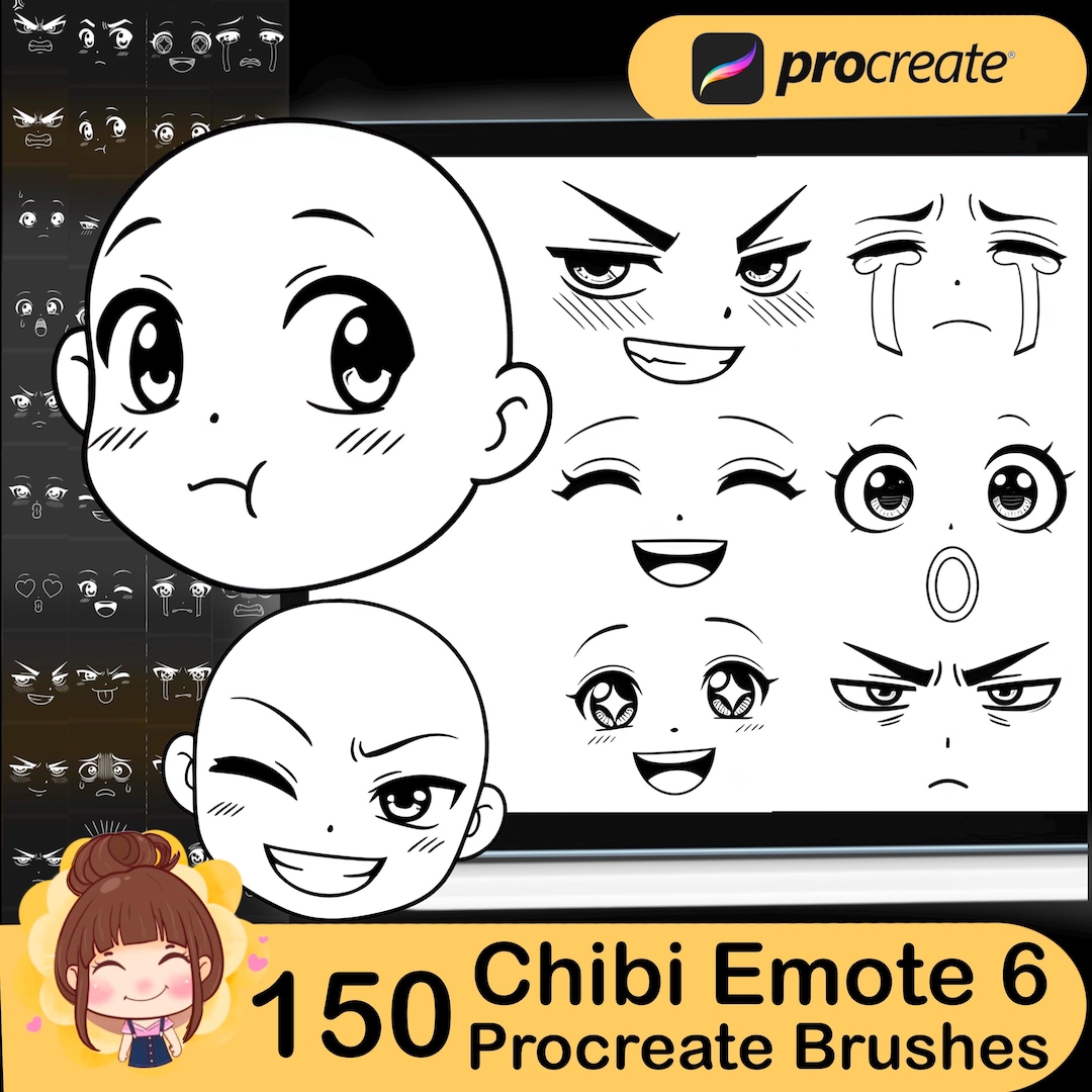 Procreate Chibi Emote Brushes: Anime Manga Head Stamps (digital ...