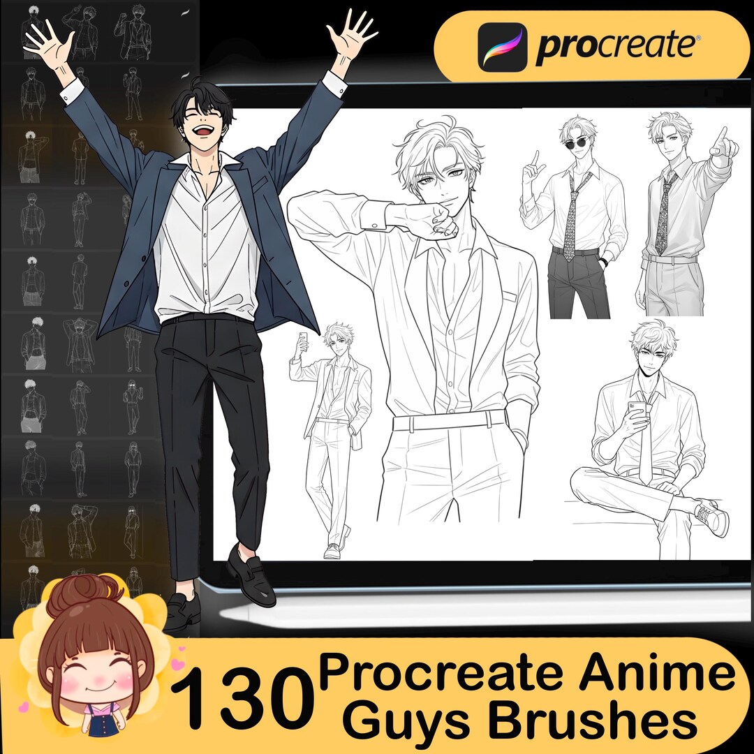 Procreate Anime Male Brush Set: Manga Face & Body Stamps (digital ...