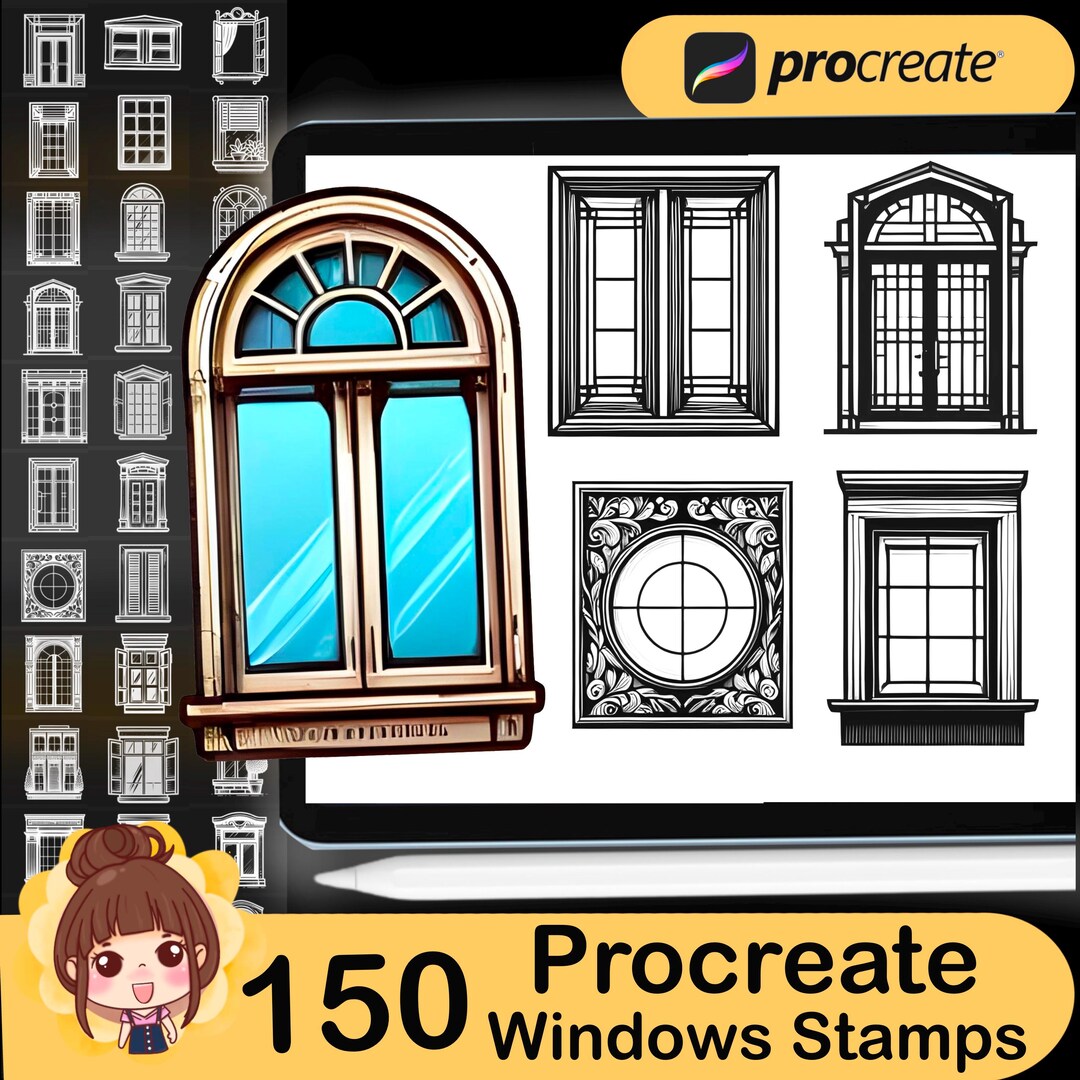 Windows Procreate Stamps Brush Set, Architecture Window Stamp Brushes ...