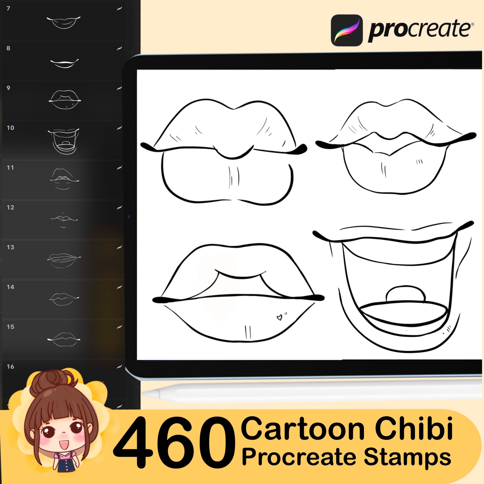 460 Procreate Cartoon Chibi Body, Chibi Lips, Chibi Eye, Chibi Brow ...