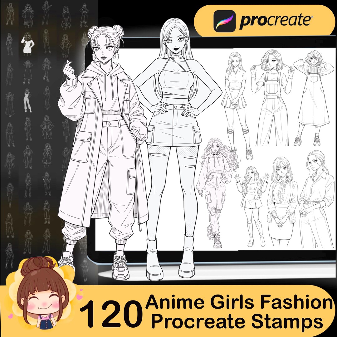 120 Anime Girls Fashion Procreate Stamps Brush | K-fashion Outfits - Etsy