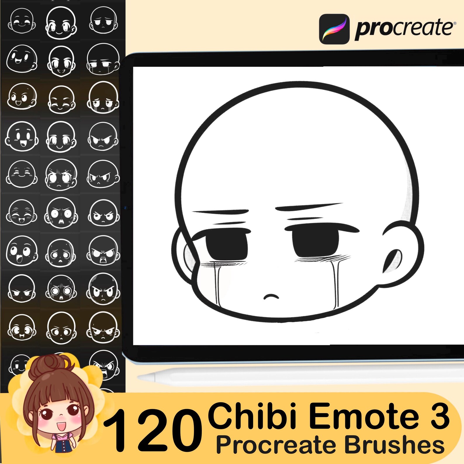 120 Procreate Chibi Emote Brushes Set3. Procreate Chibi Head Stamps ...