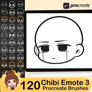 120 Procreate Chibi Emote Brushes Set3. Procreate Chibi Head Stamps, Chibi Emotion Face Stamp ...