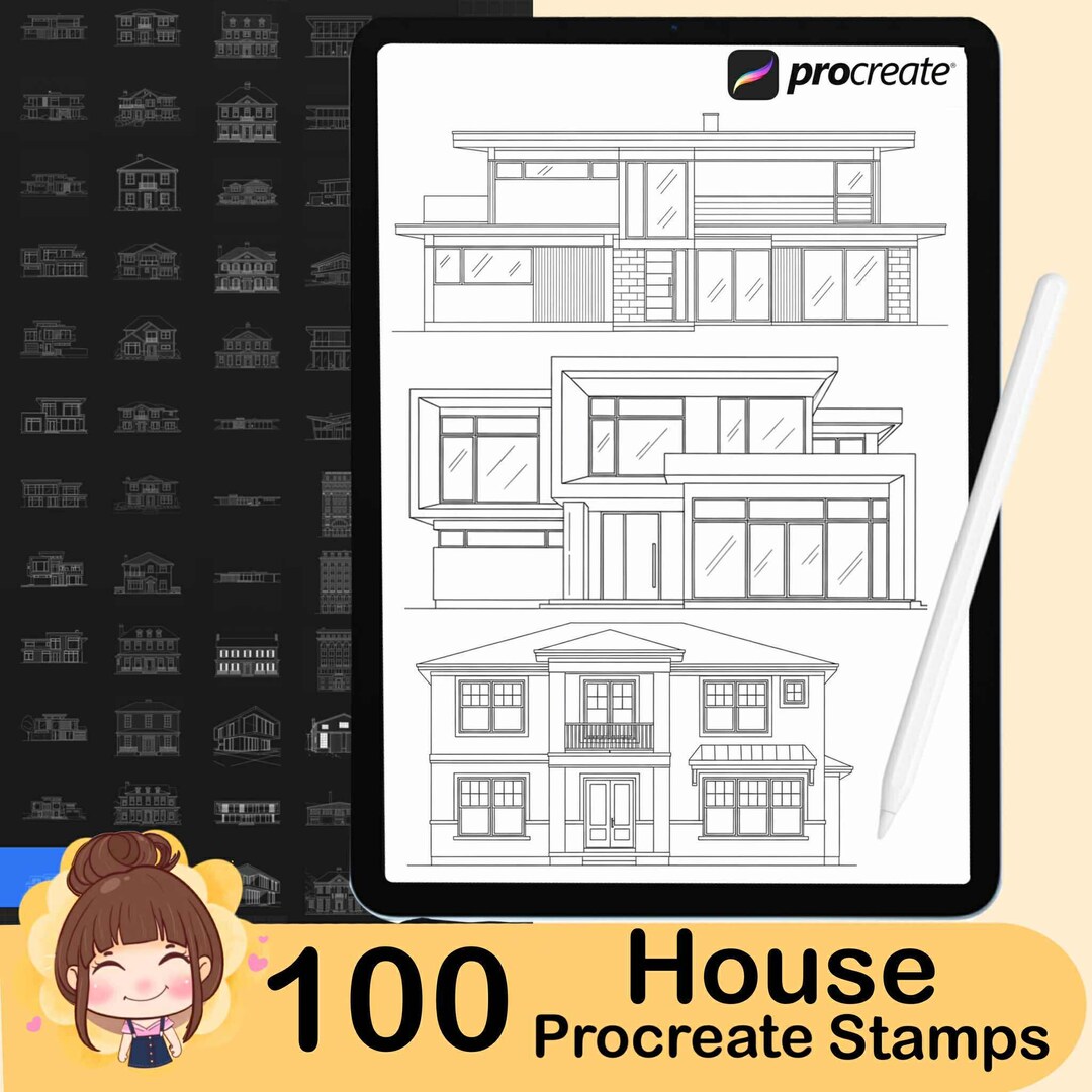 100 House Stamp Brushes | Procreate Templates (digital Download) - Etsy