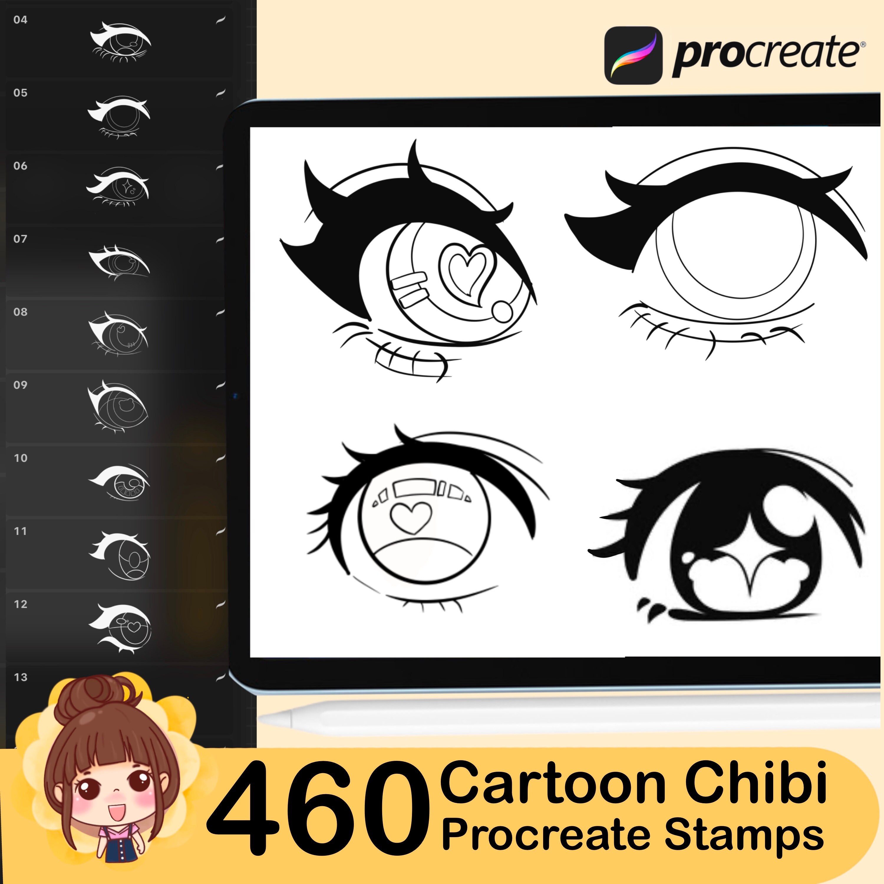 460 Procreate Cartoon Chibi Body, Chibi Lips, Chibi Eye, Chibi Brow ...