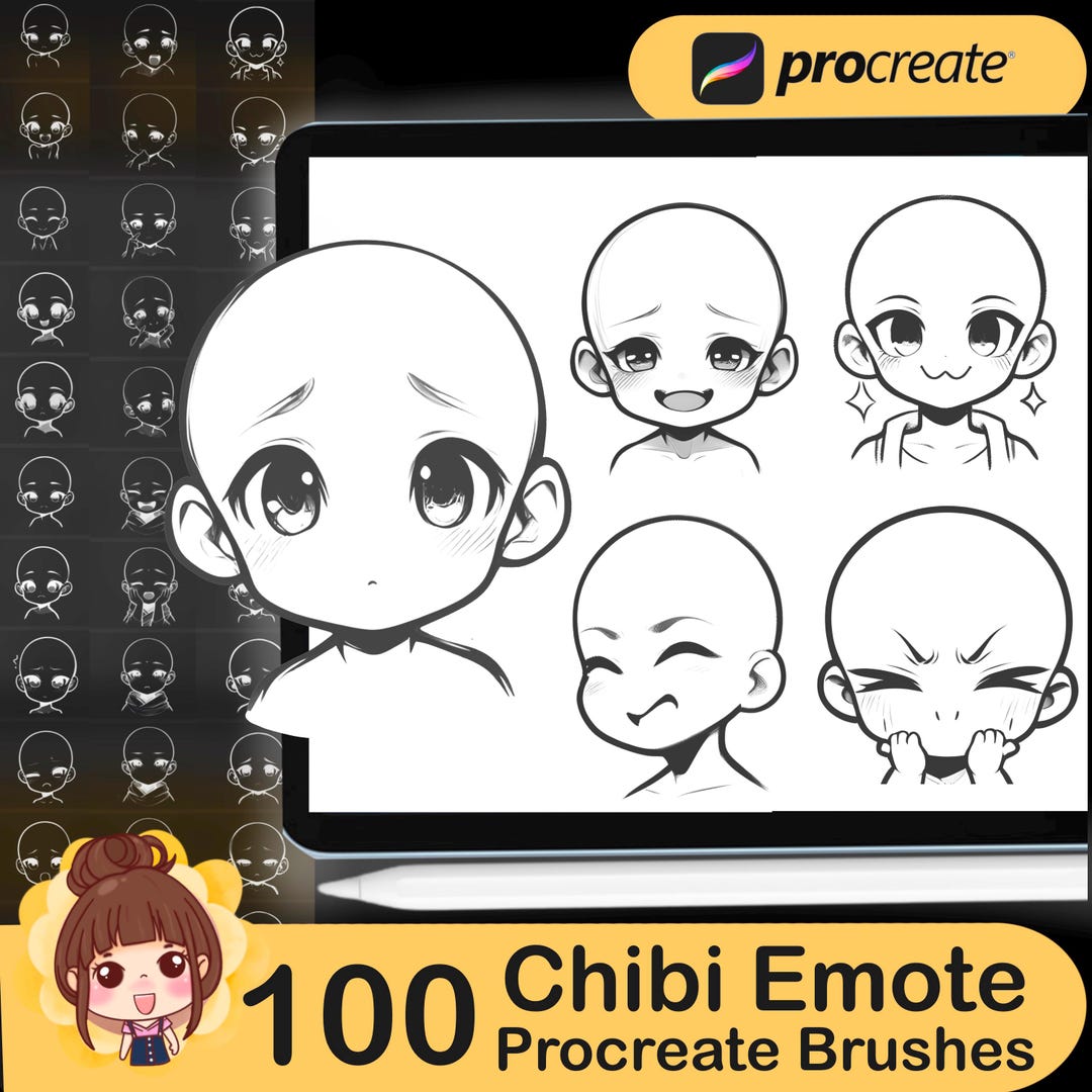 100 Chibi Emote Procreate Brushes: Anime Manga Head Stamps - Etsy