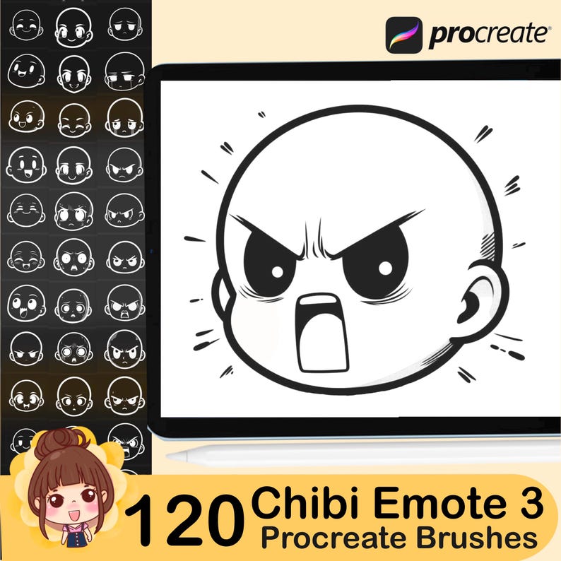 120 Procreate Chibi Emote Brushes Set3. Procreate Chibi Head Stamps ...