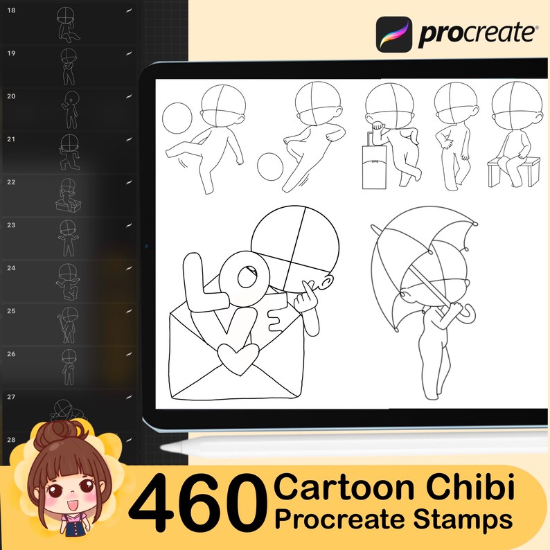 460 Procreate Cartoon Chibi Body, Chibi Lips, Chibi Eye, Chibi Brow ...