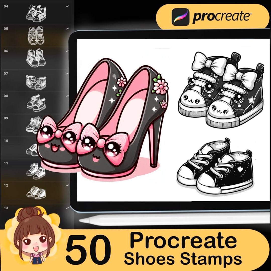 50 Procreate Shoe Stamps, Shoe Styles Brush for Procreate, Fashion ...