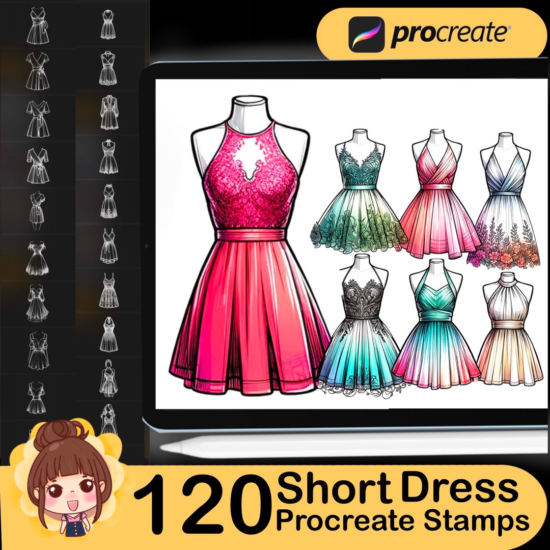 120 Short Dress Procreate Stamps: Fashion Design Brush - Etsy