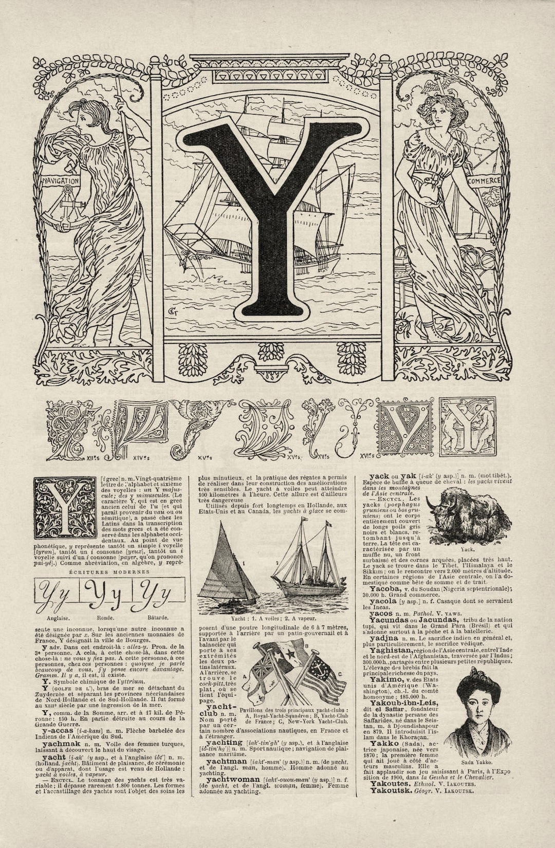Calligraphy Letter Y Original Old Engraving 1920 Scrapbooking - Etsy