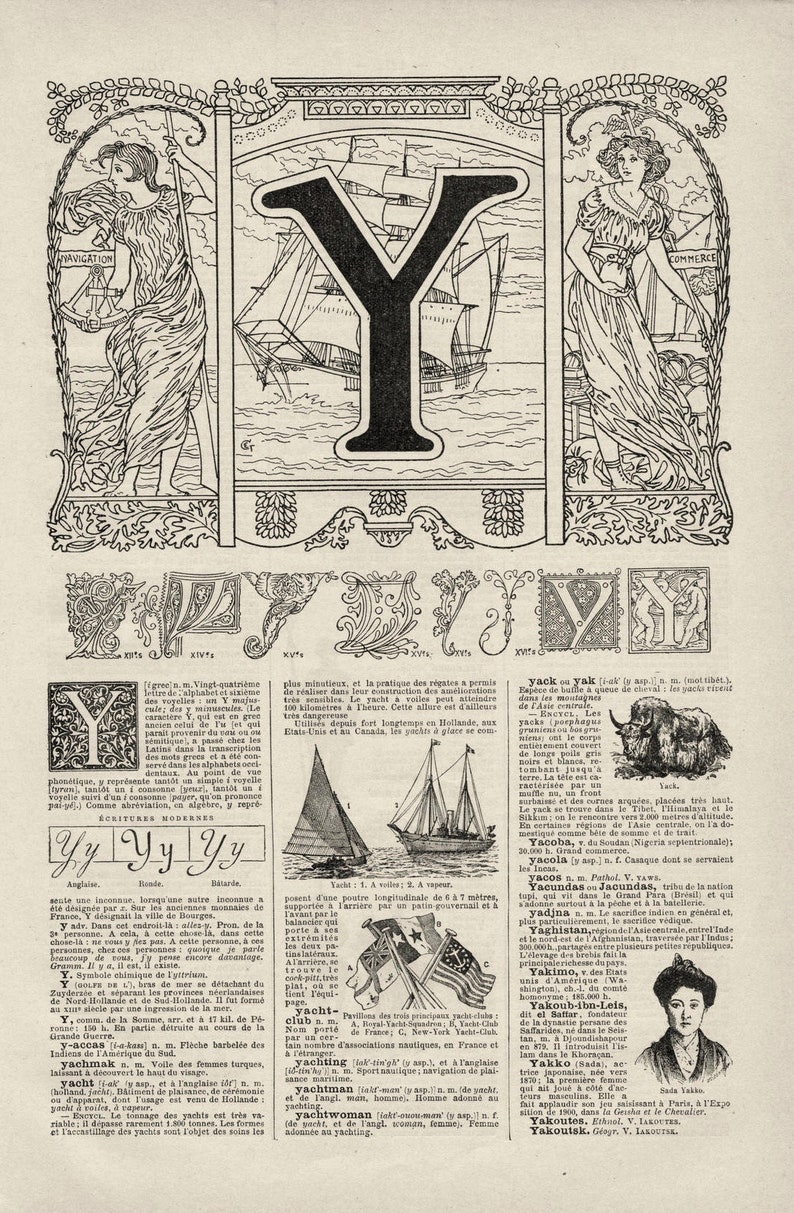Calligraphy Letter Y Original Old Engraving 1920 Scrapbooking - Etsy