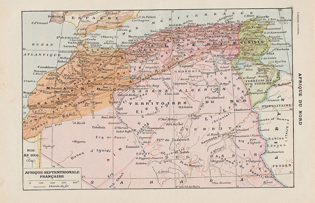 Map of French Northern Africa Original Old Engraving 1920 - Etsy