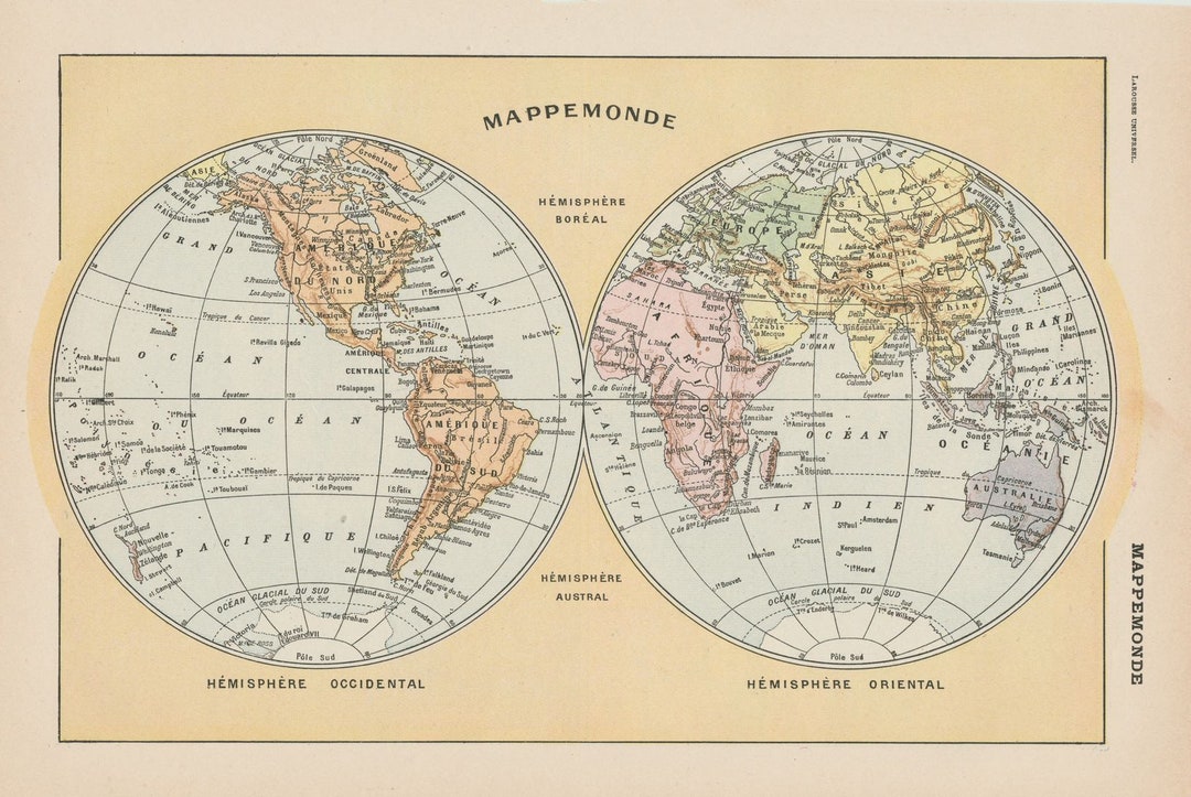 Mapa del mundo mapa del mundo Original grabado antiguo 1920 - Etsy México