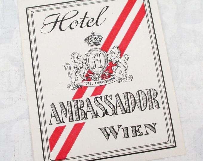 Vintage Hotel Luggage Label - Hotel Ambassador - Wien, Austria - Etsy