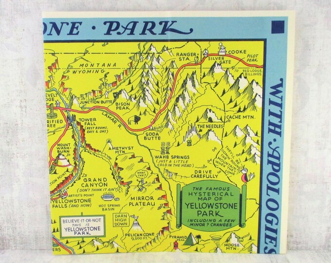 Vintage Hysterical Map of Yellowstone With Apologies to the Park - Etsy