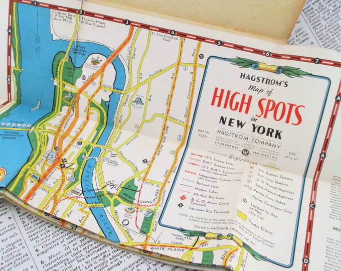 Vintage Guide / Fold Out Map Hagstrom's Map of High Spots in New York ...