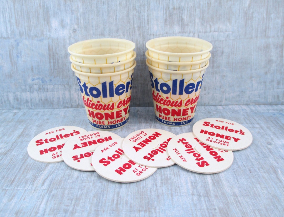 Six Vintage Wax Coated Stoller's Honey Cups and Lids - Etsy