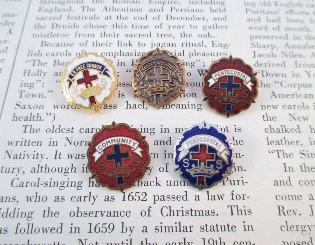Five Little Vintage Enamel and Metal Sunday School Pins - Etsy