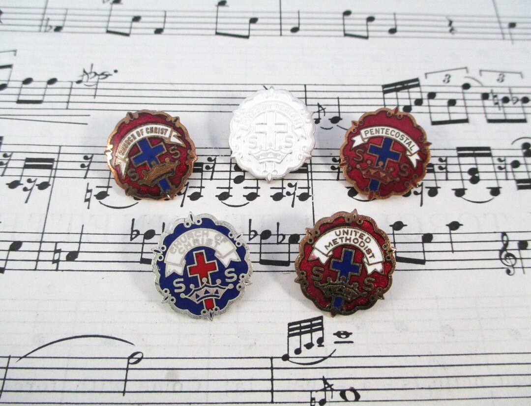 Five Little Vintage Enamel and Metal Sunday School Pins - Etsy