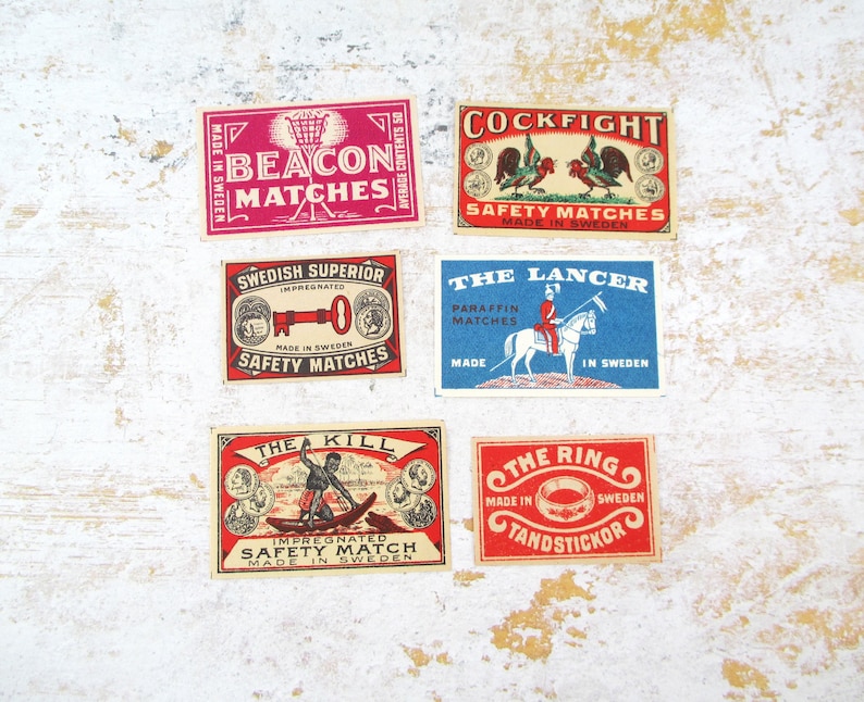Six Vintage Match Box Labels - Etsy
