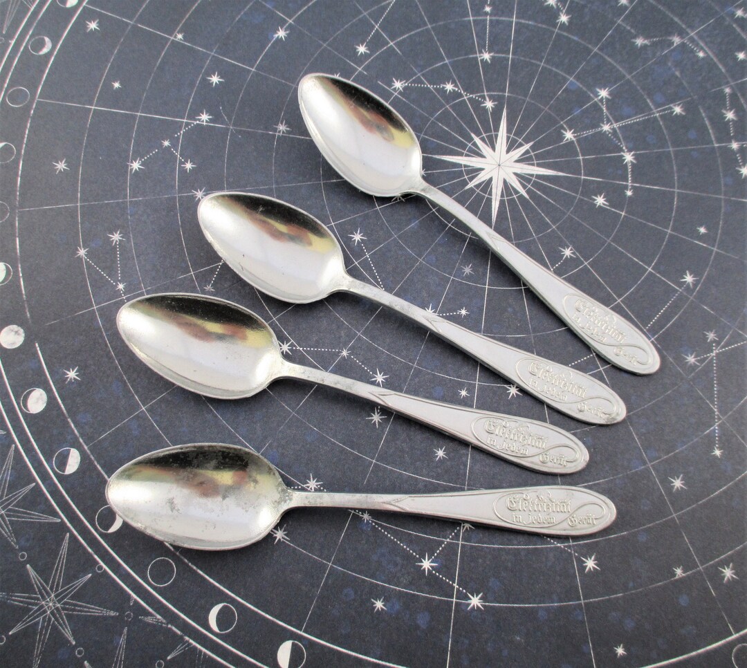 Four Vintage German Aluminum Advertising Spoons Elektrizität in Jedem ...