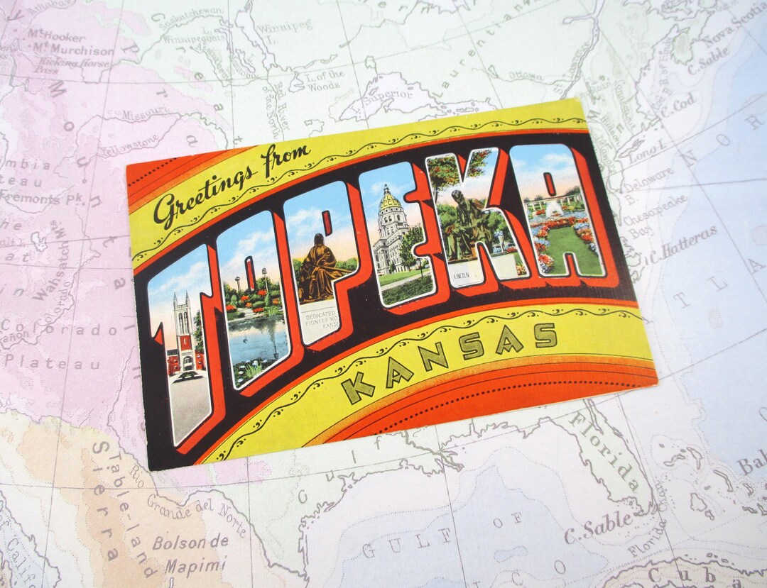 Vintage Original Linen Postcard - Greetings From Topeka Kansas - Unused ...