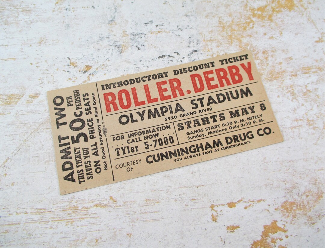 Vintage Roller Derby Ticket Olympia Stadium / Detroit, Michigan - Etsy