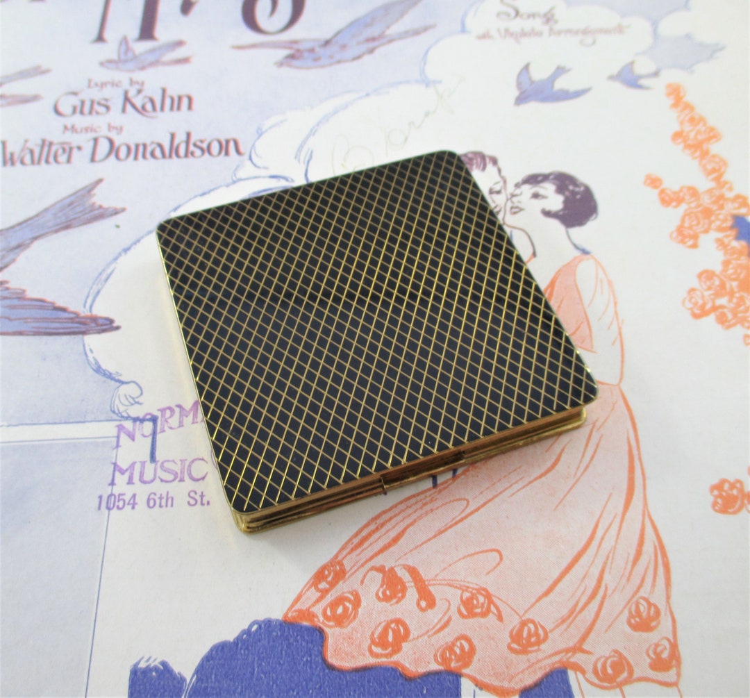 Vintage Gold Toned Black Diamonds Powder Compact - Etsy