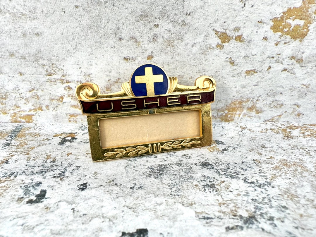 Vintage Gold Toned and Enamel Usher Pin - Etsy