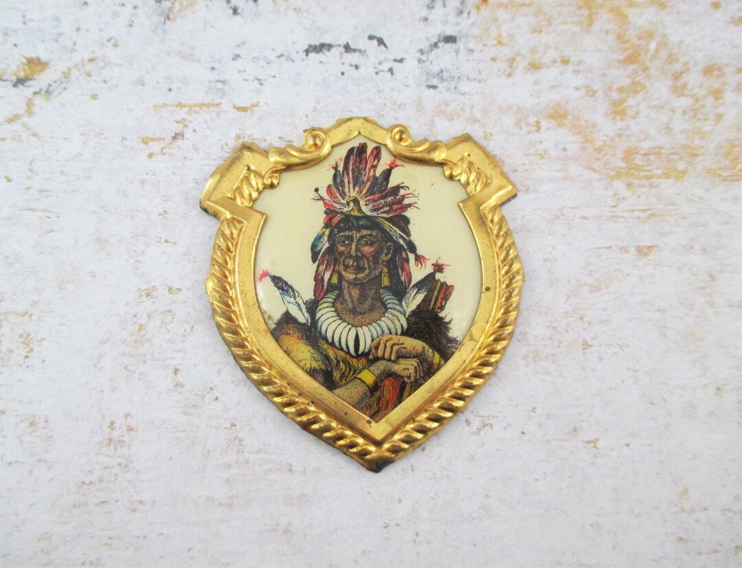 Vintage Celluloid Badge Medallion Native American - Etsy