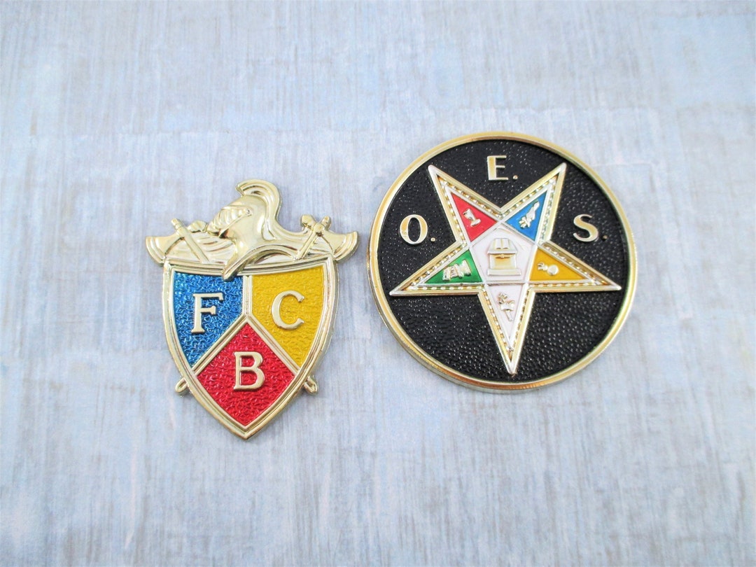 Pair of Little Vintage Plastic Stick on Fraternal Plaques / Auto ...