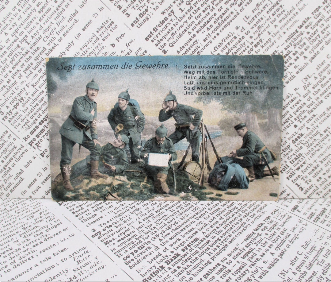 Vintage German WWI / 1917 Military Postcard Sezt Zusammen Die Gewehre ...