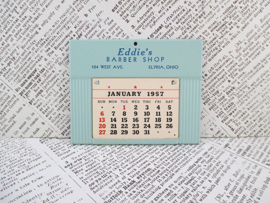 Vintage Advertising Desk Calendar 1958 Eddie's Barber Shop Elyria, Ohio ...