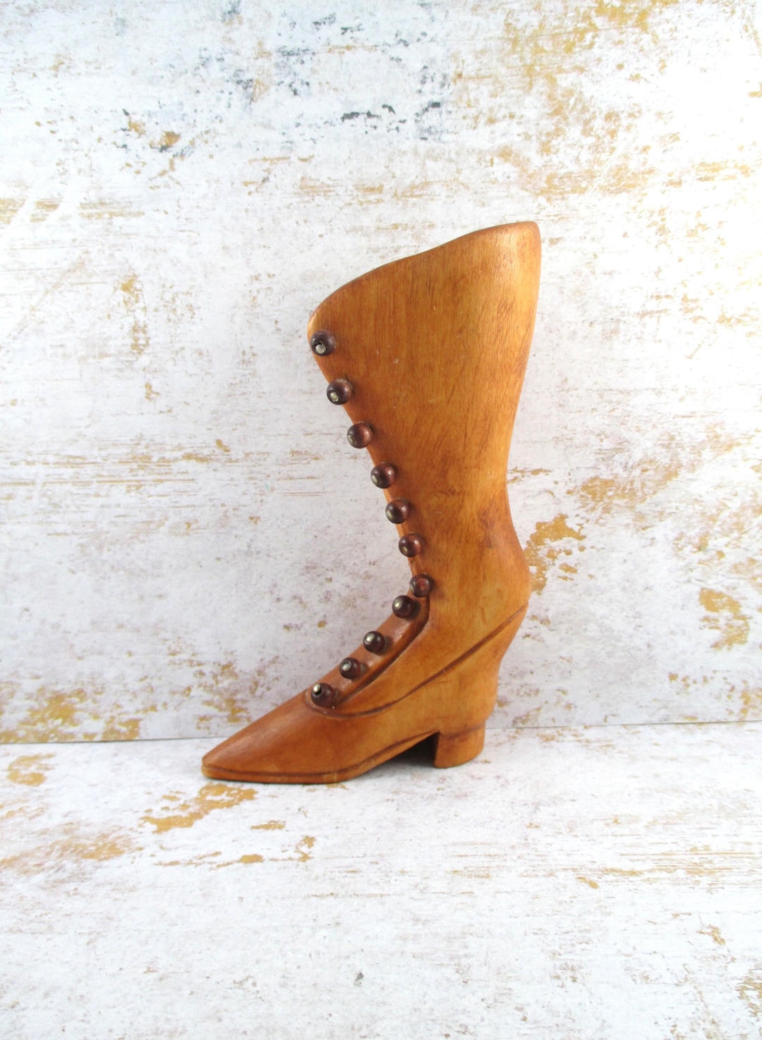 Little Vintage Hand Carved Wooden Victorian Boot Signed nr 84 - Etsy