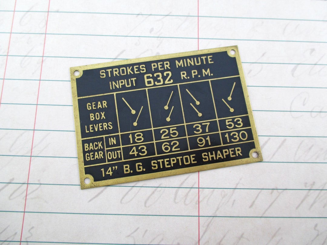 Vintage Brass Name Plate / Plaque - Strokes per Minute - Etsy
