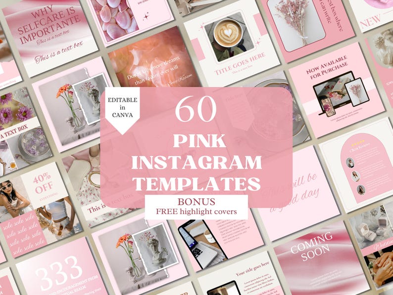 Pink Instagram Post Templates Canva, Pink Social Media Templates ...