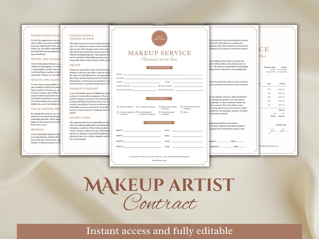 Makeup Artist Contract Template, Editable MUA Contract Template Canva ...