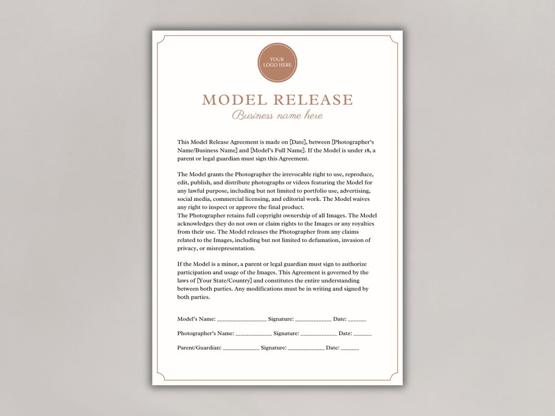 Model Release Form Template for Photography Canva, Minor Model Release ...