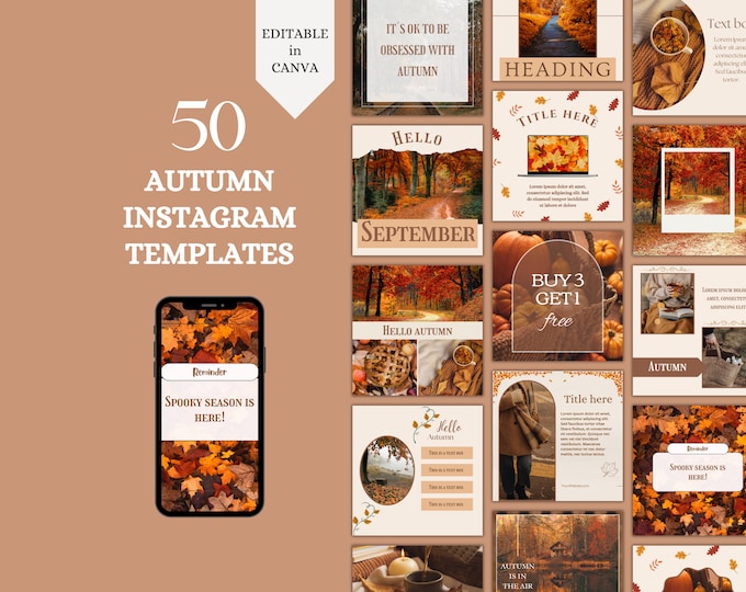 Aesthetic Autumn Instagram Templates Fall Social Media Canva Templates ...