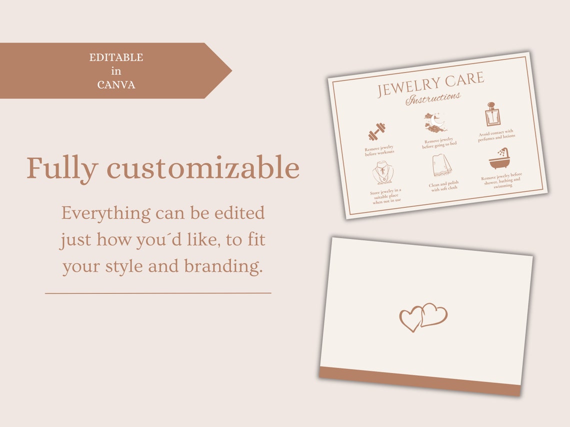Jewelry Care Card Printable Template Canva, Editable Care Card, Product ...