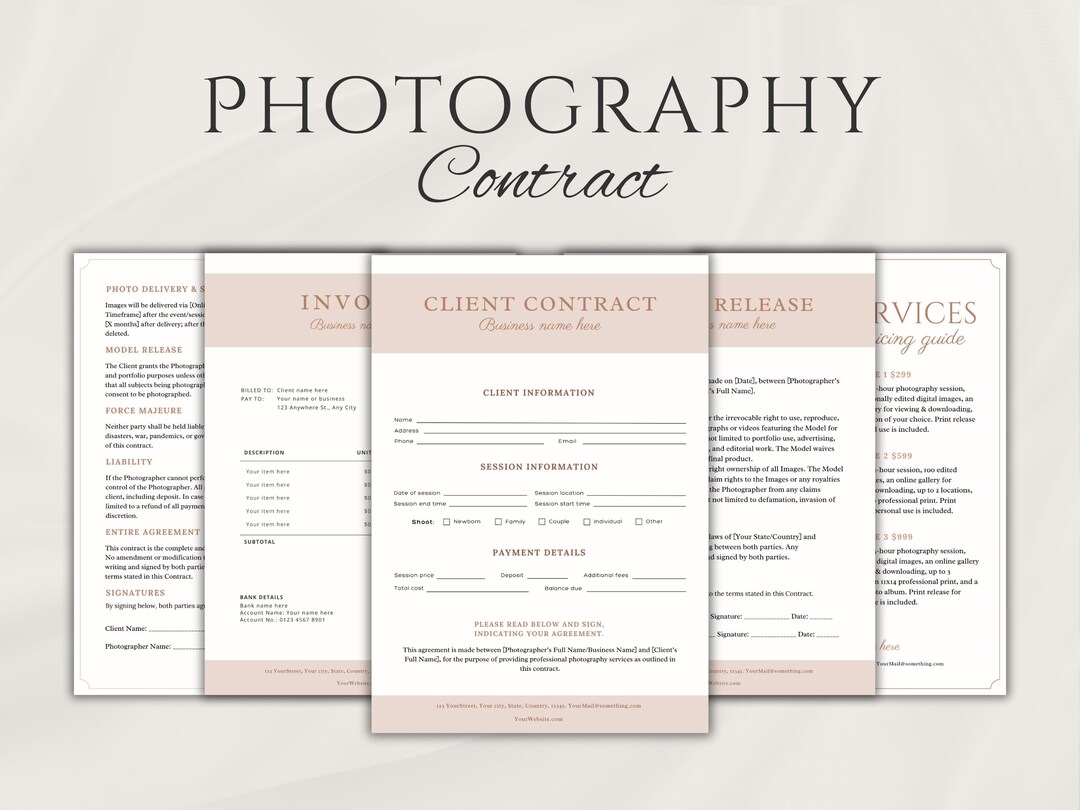 Photography Client Contract With Model Release Form for Photographer ...