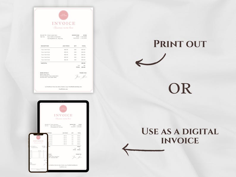 Pink Invoice Template Editable Printable & Digital Invoice Cute Invoice ...