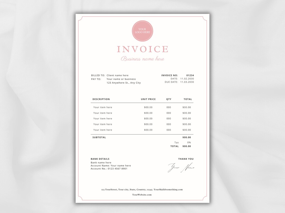 Pink Invoice Template Editable Printable & Digital Invoice Cute Invoice ...
